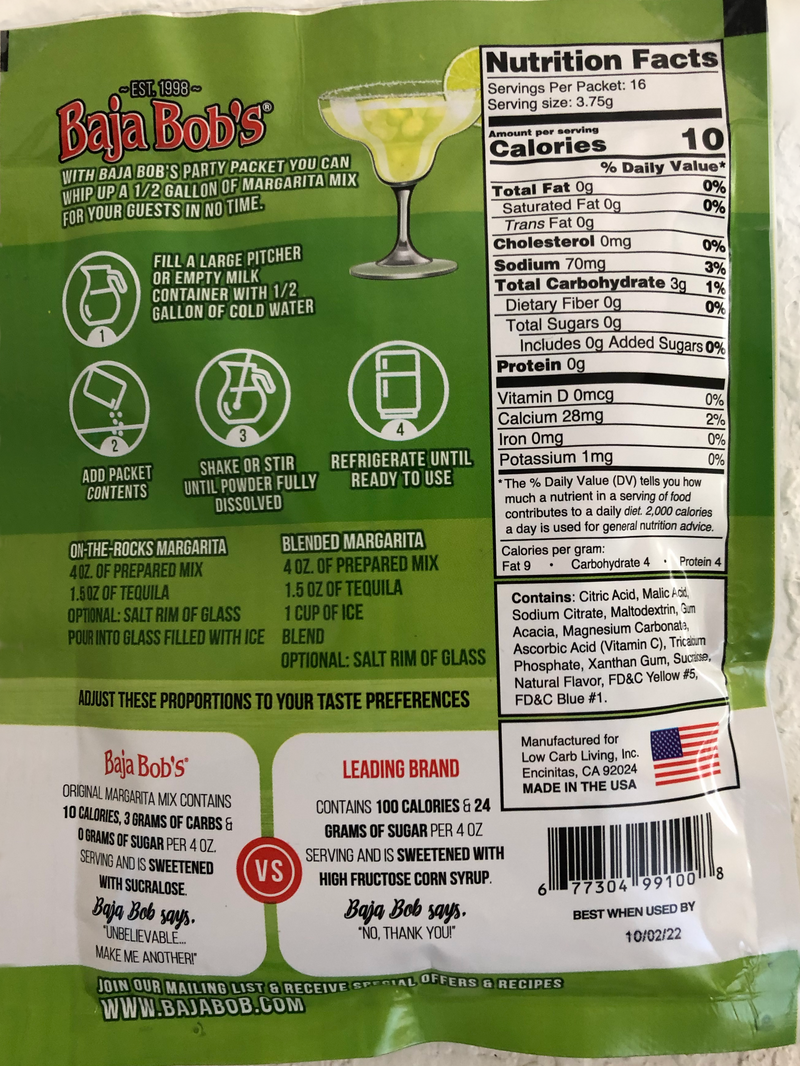 Baja Bob's Original Margarita Mix - 60g Powder Packet - Sugar Free ...